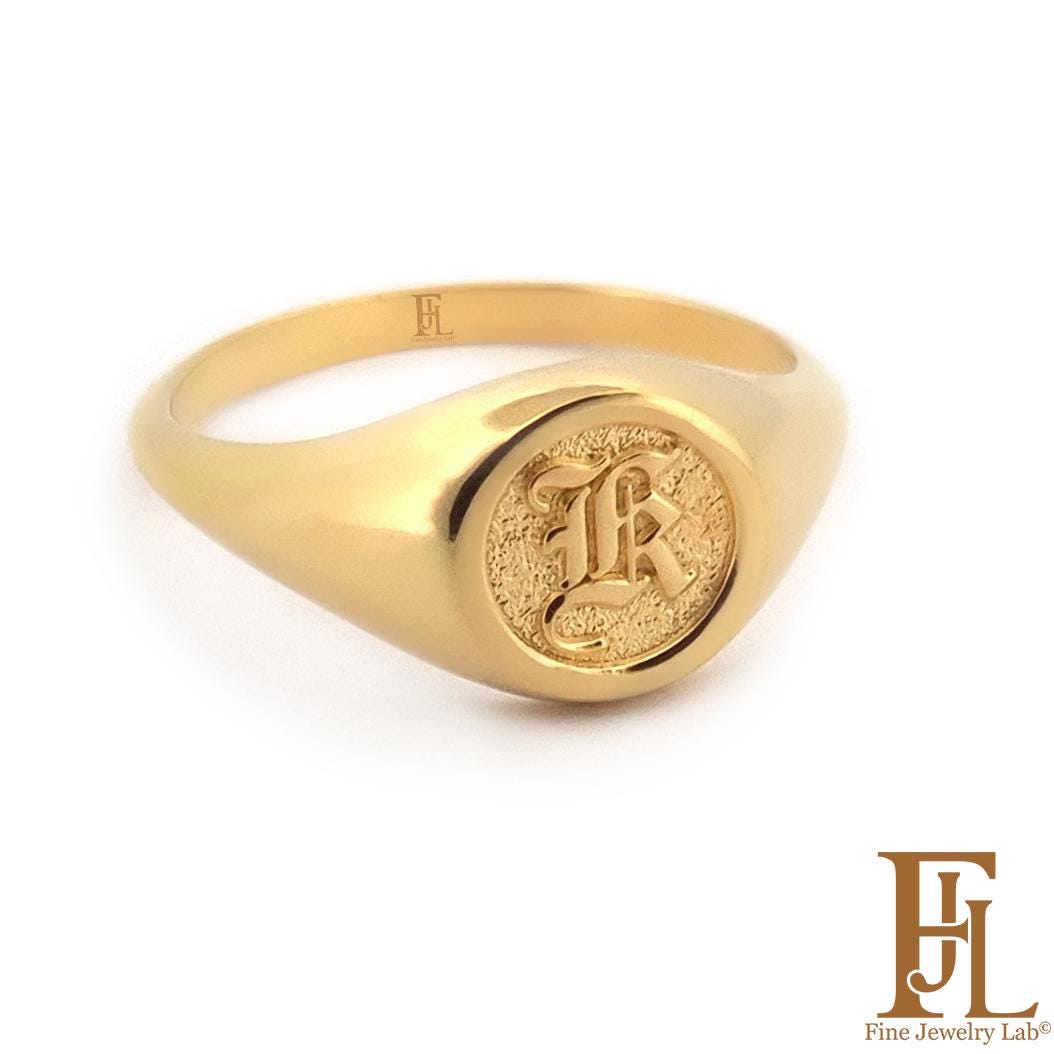 Solid Gold Monogram Signet Ring, Personalized Initial Ring, 9k 14k 18k ...