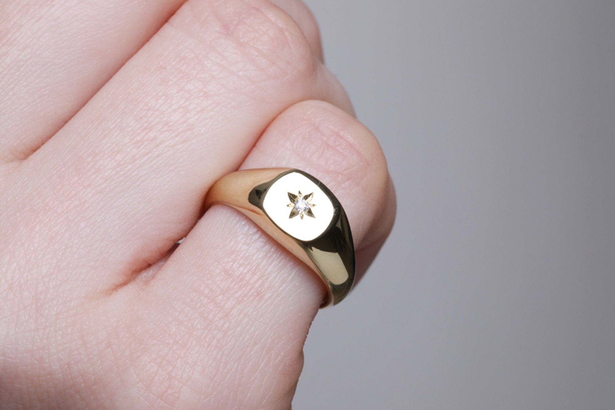 Square compass ring with a diamond Solid gold Diamond | Etsy