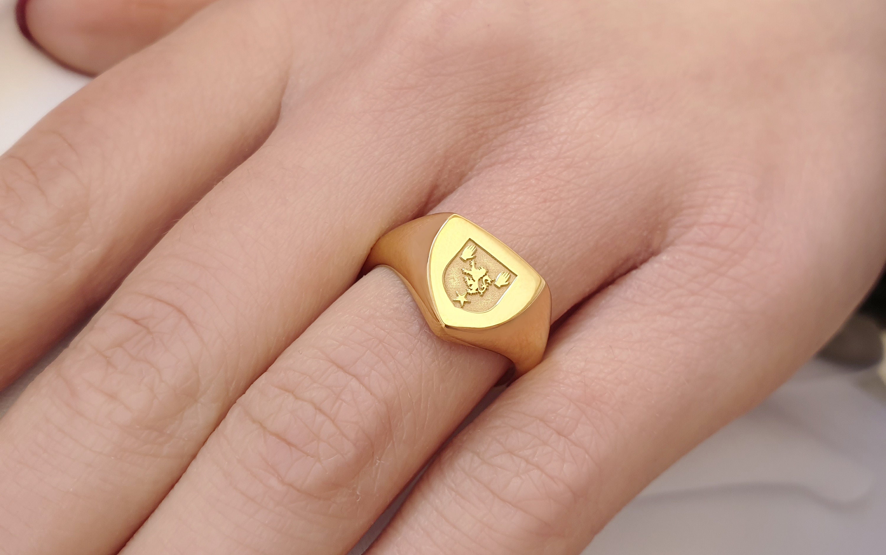 Personalized Shield signet ring in solid gold Unisex Solid | Etsy