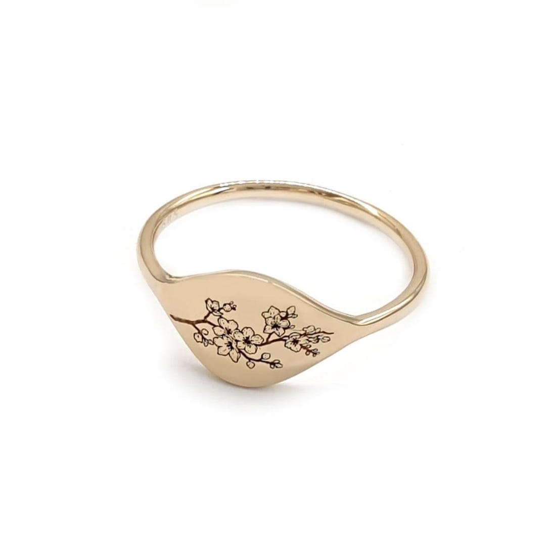 14K Gold Women Pinky Ring, Solid Gold Monogram Ring for Women, Minimal ...