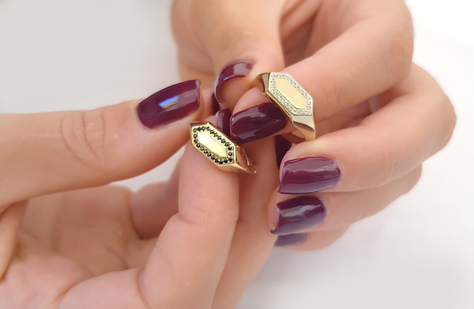 Large Hexagon Outline Diamond Ring Diamond Signet Ring in - Etsy