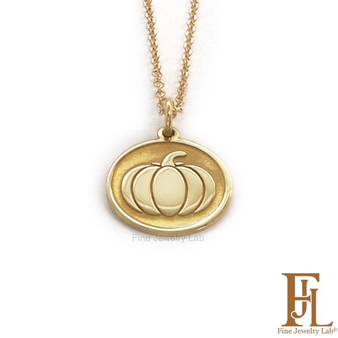 Small Pumpkin Coin Necklace in Solid Gold, Custom Engraved Halloween ...