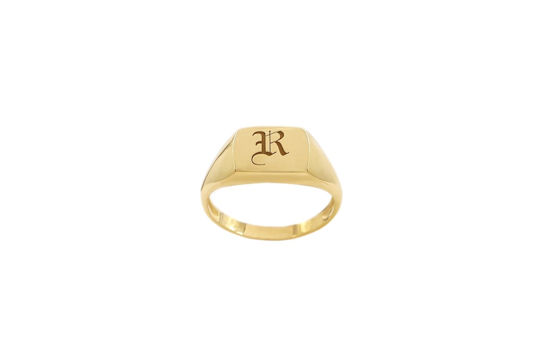 Unique Square Signet Ring in Solid Gold, Large Bull Signet Ring, Solid ...