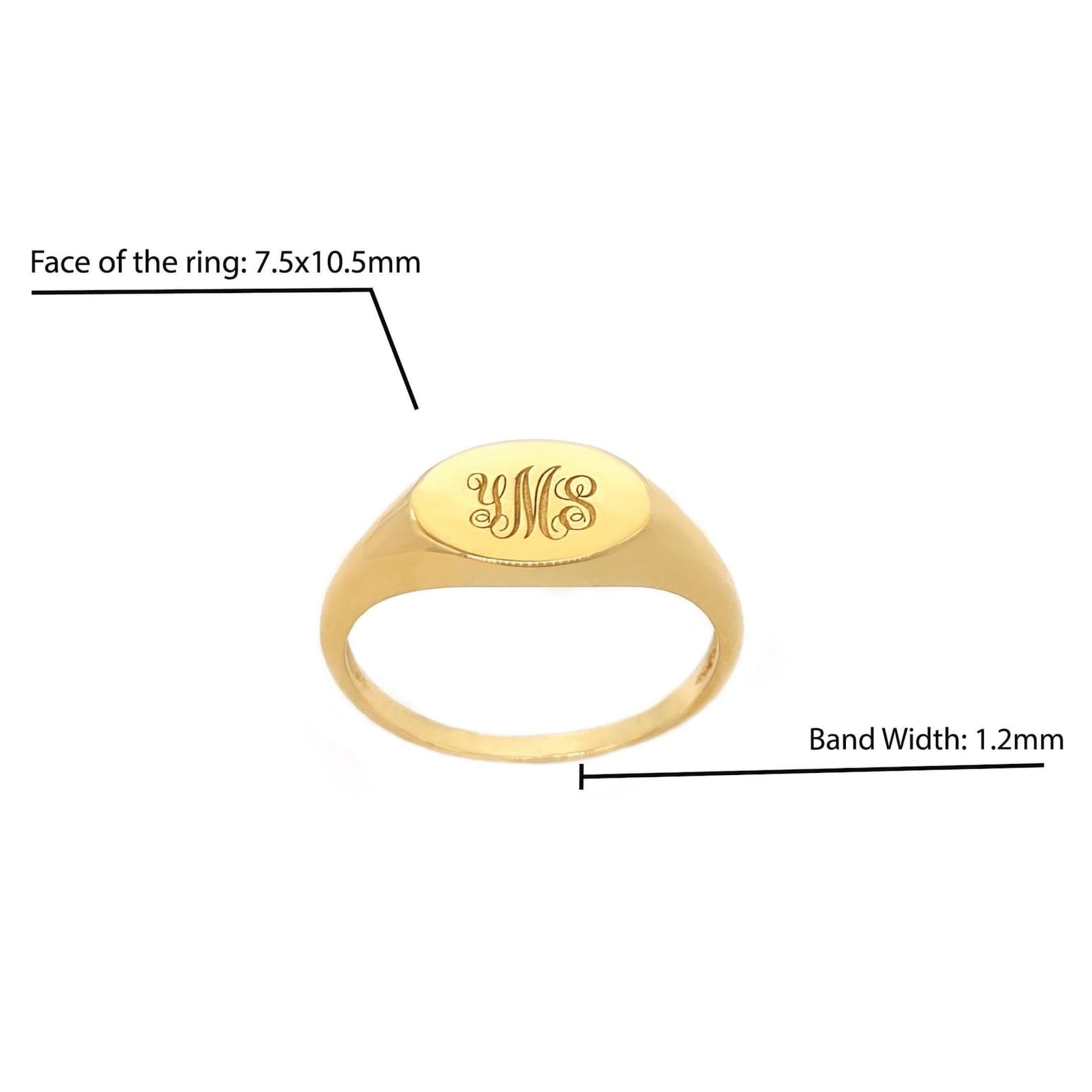 Monogram Signet Ring: 14k Gold Initial Pinky Ring, Custom Engraved - Etsy