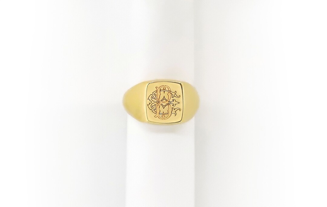 Men's Square Signet Ring in Solid Gold, Solid Gold Monogram Ring for ...