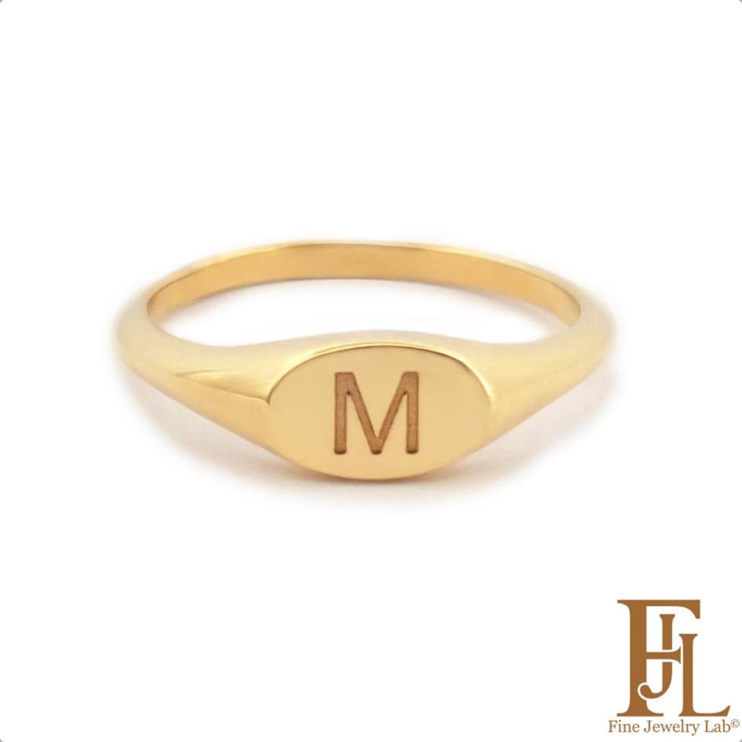 Solid Gold Pinky Signet Ring: Personalized Monogram Gift, 9k 14k 18k - Etsy