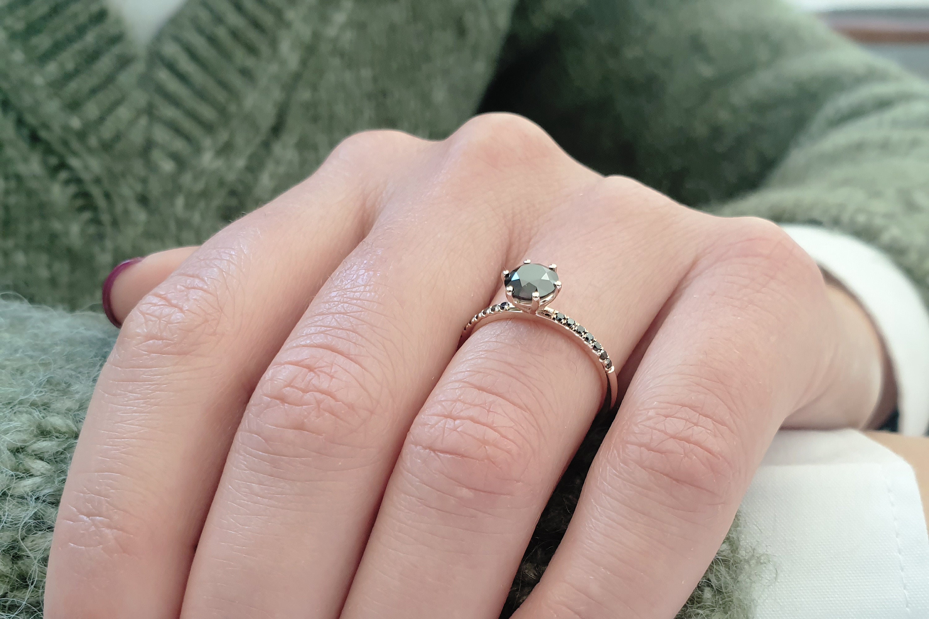Black diamond ring made of solid gold Handmade engagement | Etsy