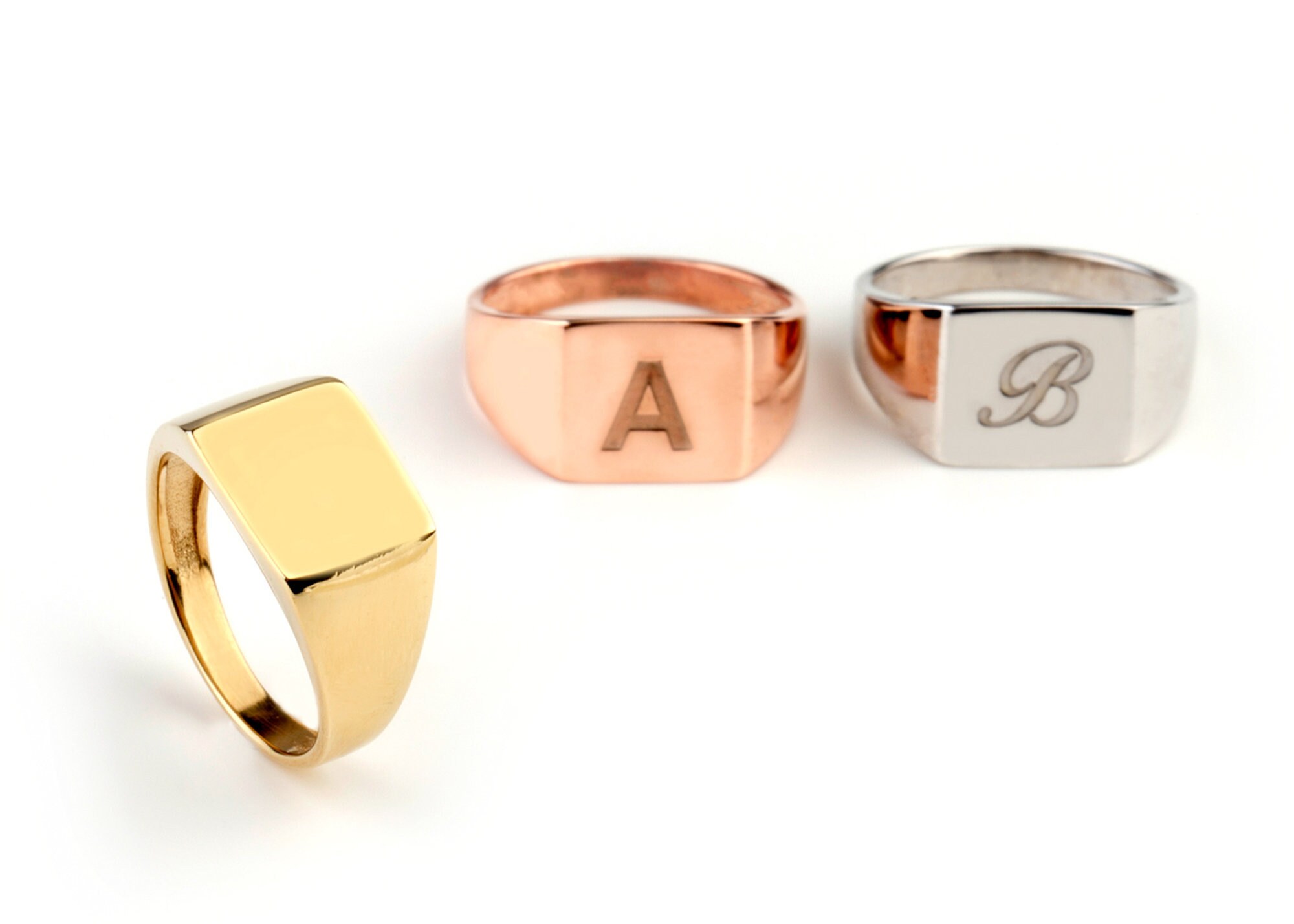 Large square signet ring in solid gold Unique Signet Ring | Etsy