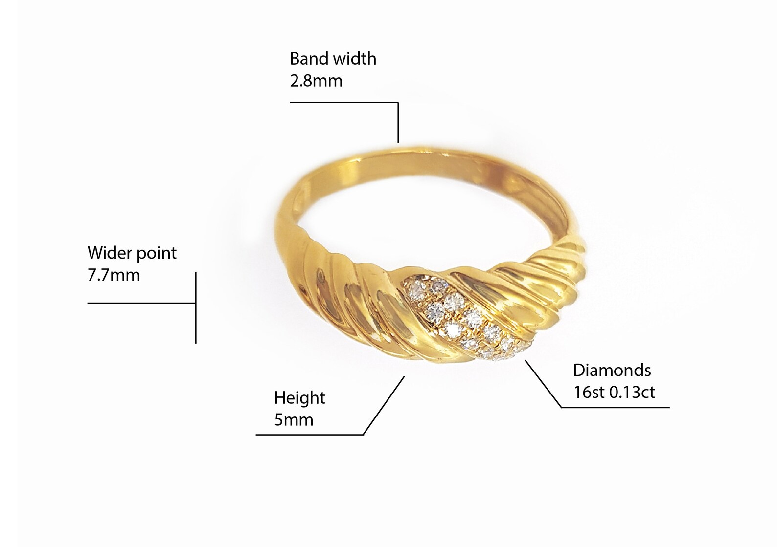 Solid Gold Diamond Croissant Ring Diamond Twisted Dome Ring in | Etsy