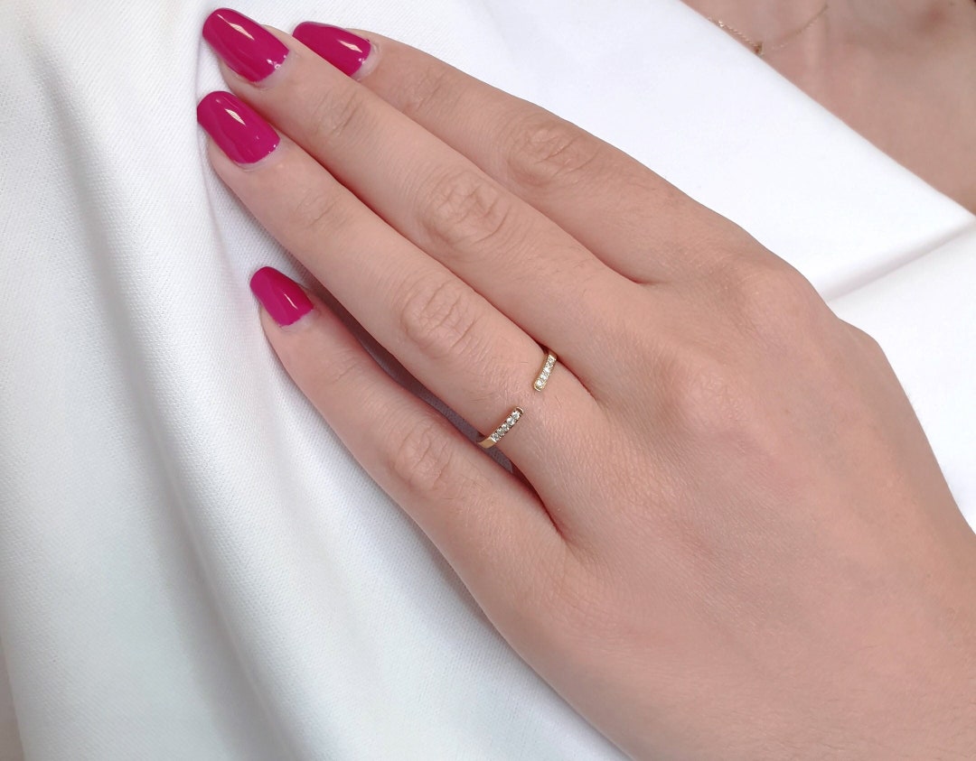 Diamond Nest Ring in Solid Gold, Diamond Solid Gold Band for Women, Stacking Diamond Ring, Black ...