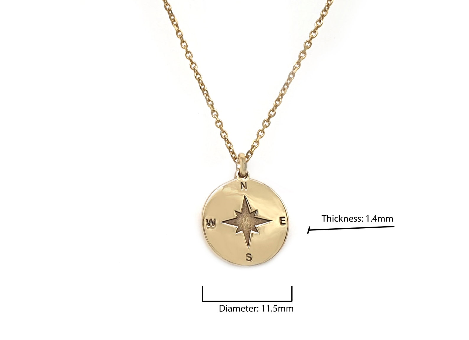 Compass Necklace in Solid Gold Dainty Compass Disc Necklace - Etsy