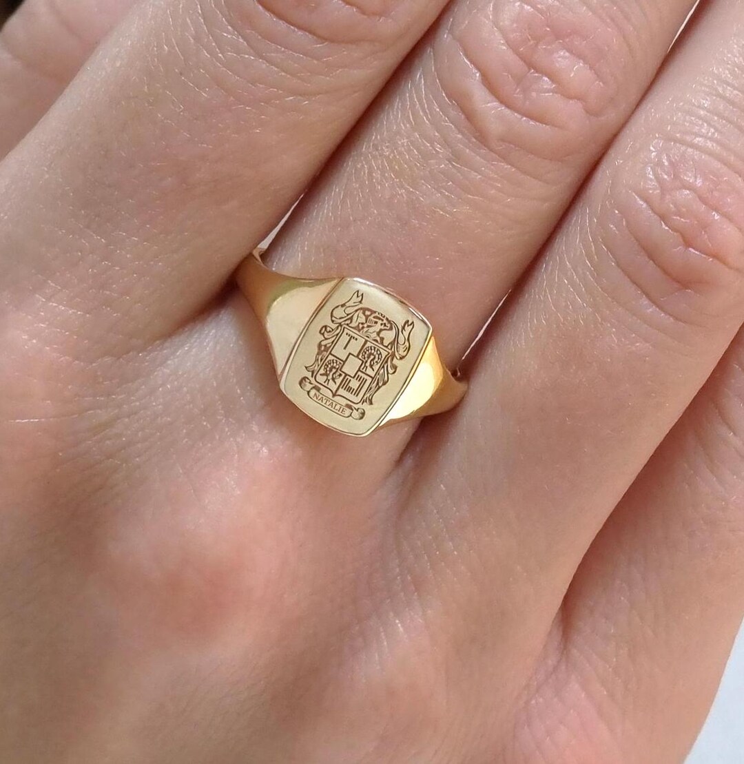 Gold Crest Signet Ring, Custom Coat of Arms Pinky Ring, 9k 14k 18k ...