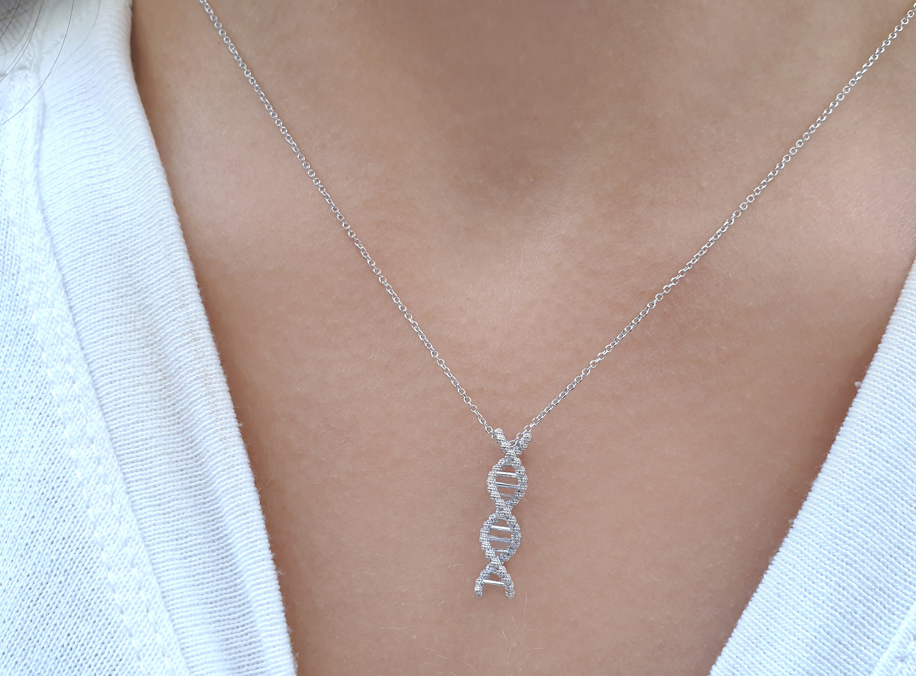 Solid Gold Science Necklace With DNA Molecule Biology - Etsy