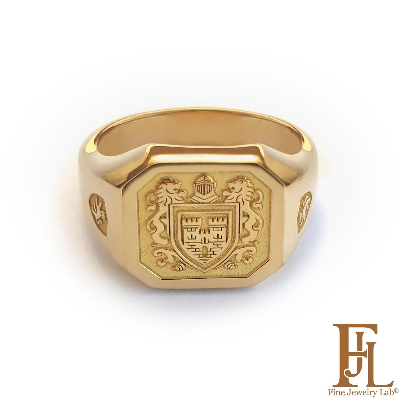 Gold Coat of Arms Signet Ring, Custom Family Crest, Unisex Pinky Ring ...