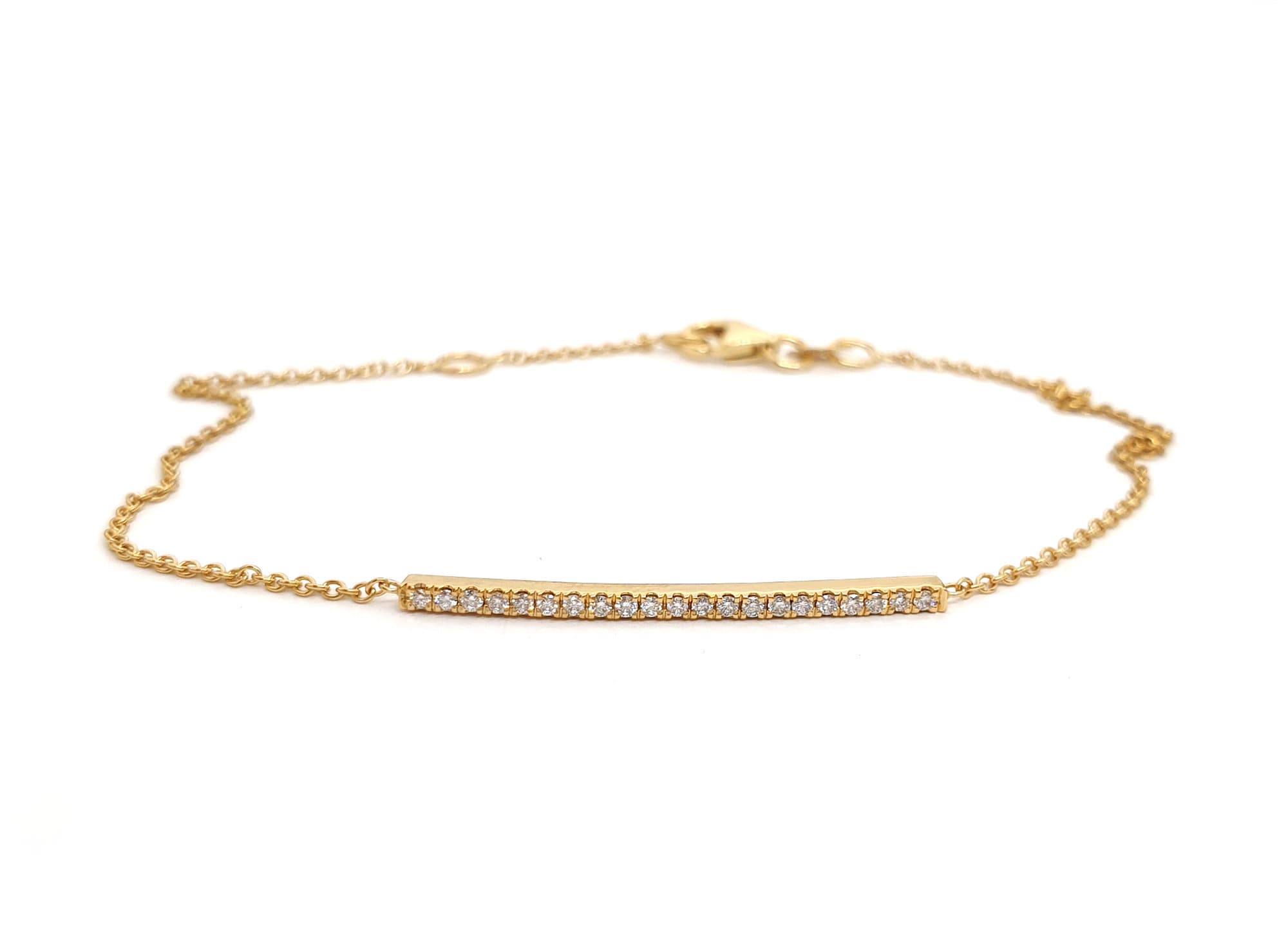 Thin Solid Gold Bar Bracelet With Diamonds Gold Bar Bracelet | Etsy