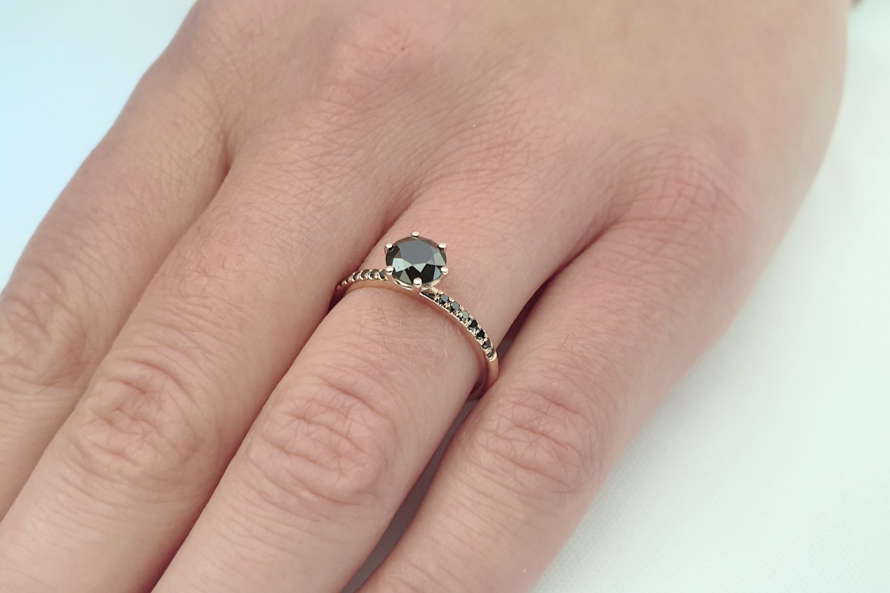 Black diamond ring made of solid gold Handmade engagement | Etsy