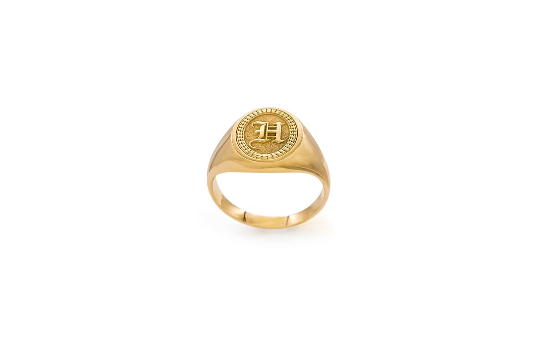 Solid Gold Custom Signet Ring With Border Decoration, Gold Coat of Arms ...