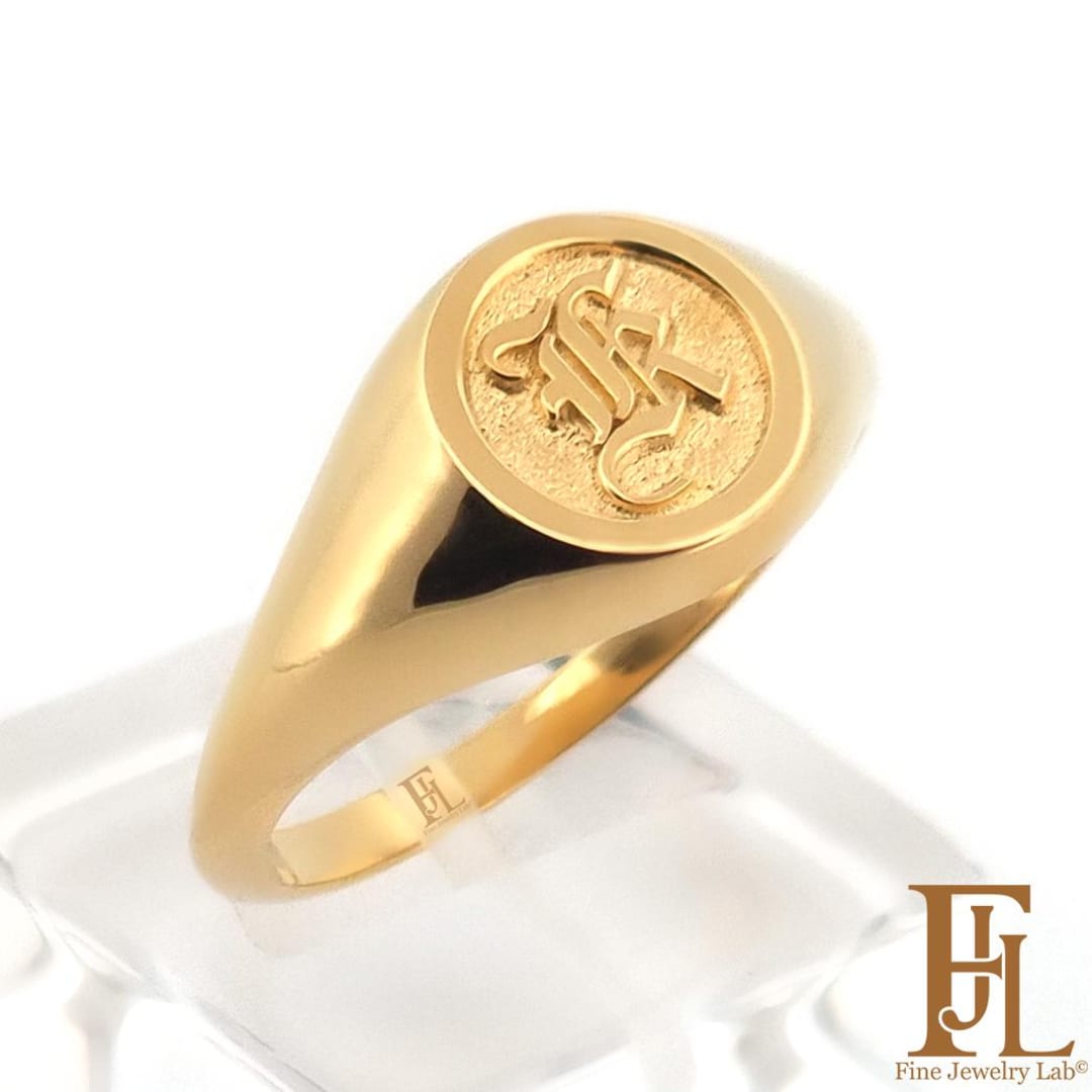 Solid Gold Monogram Signet Ring, Personalized Initial Ring, 9k 14k 18k ...