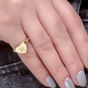 Large Heart Solid Gold Signet Ring Heart Shaped Monogram Ring - Etsy