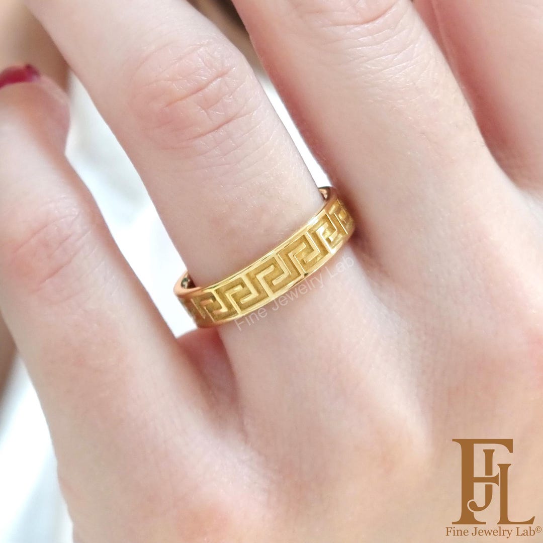 14k Solid Gold Greek Key Ring: Ancient Symbol Band, 5mm - Etsy
