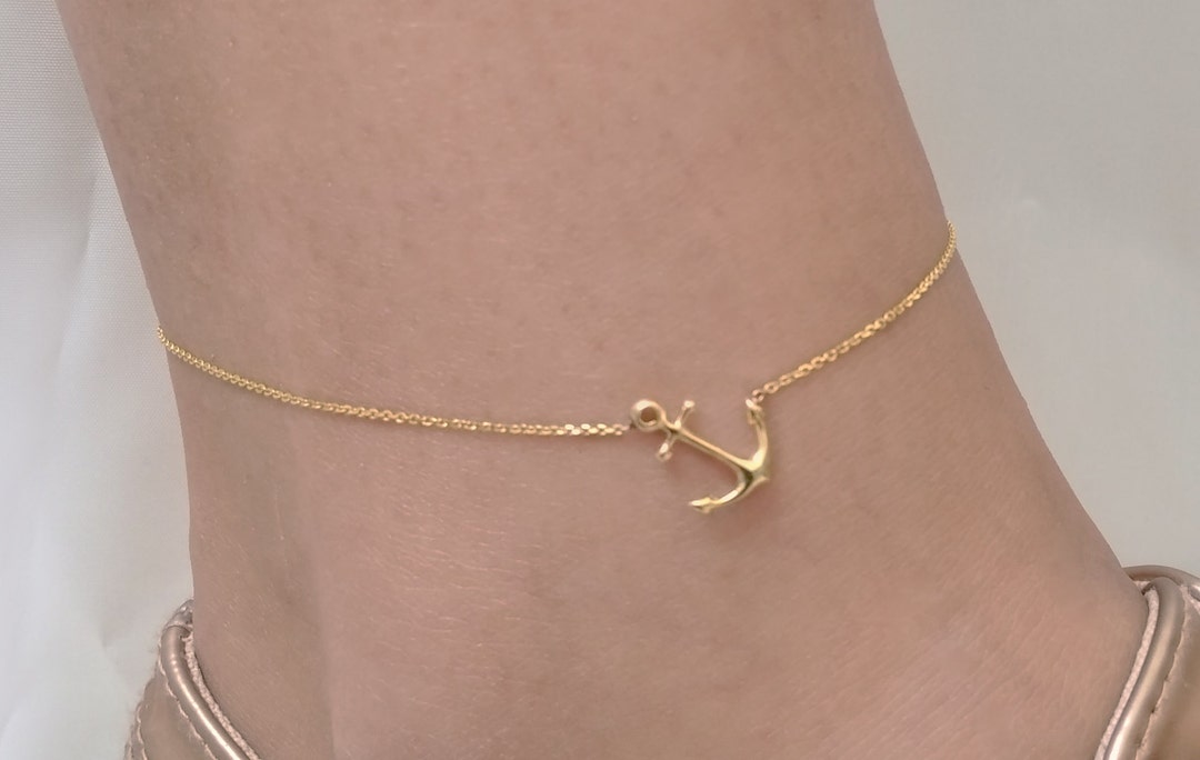 Solid Gold Anklet With an Anchor Symbol Solid Gold Foot Bracelet for ...