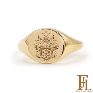Personalized Solid Gold Family Crest Signet Ring, Custom Engraved Ring ...