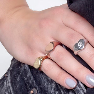 Large Heart Solid Gold Signet Ring Heart Shaped Monogram Ring - Etsy