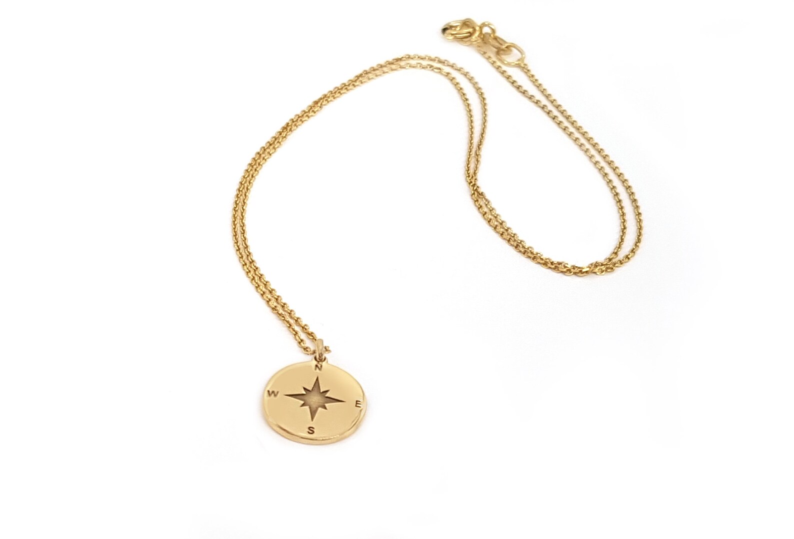 Compass Necklace in Solid Gold Dainty Compass Disc Necklace - Etsy