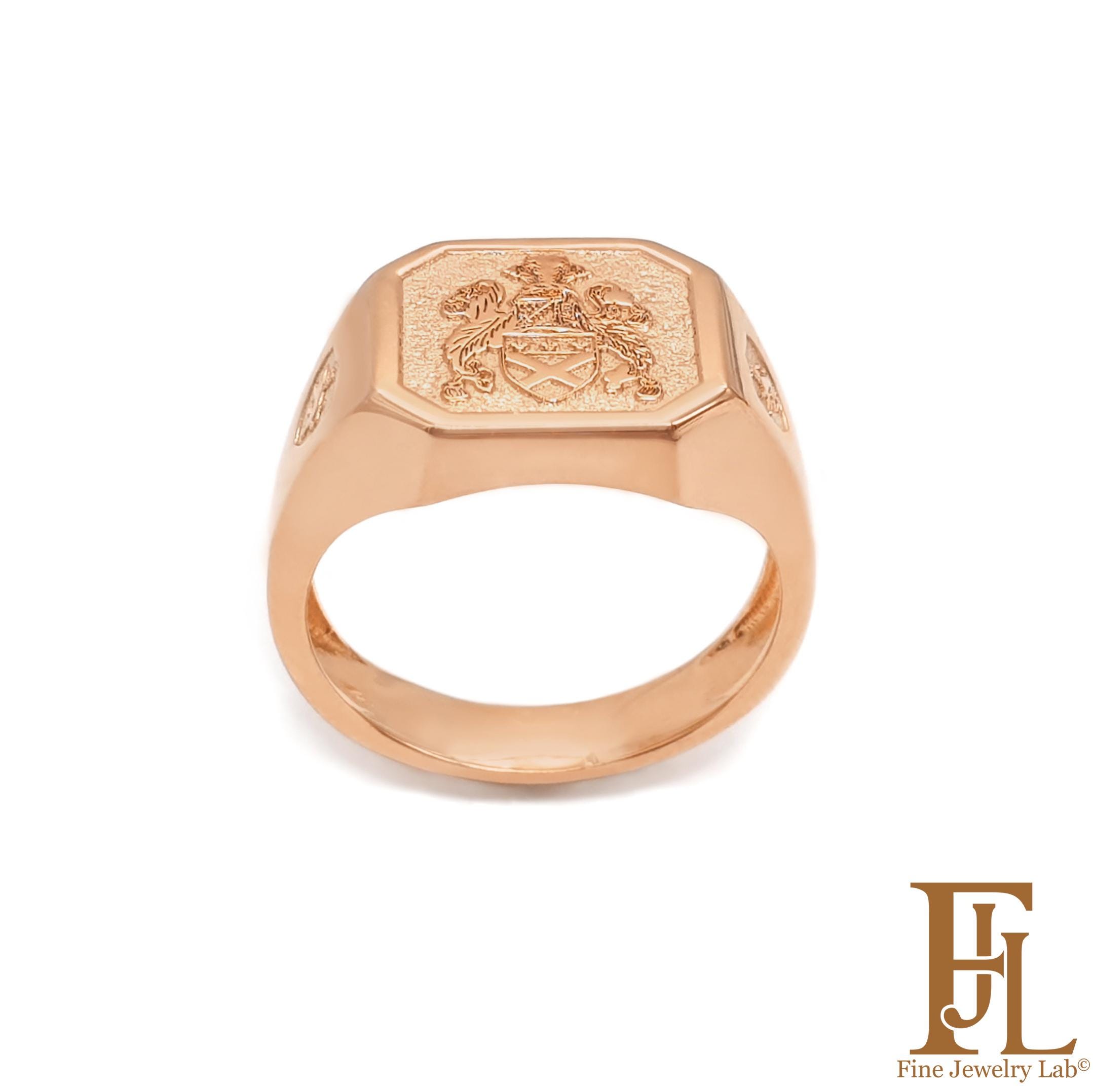Gold Coat of Arms Signet Ring, Custom Family Crest, Unisex Pinky Ring ...