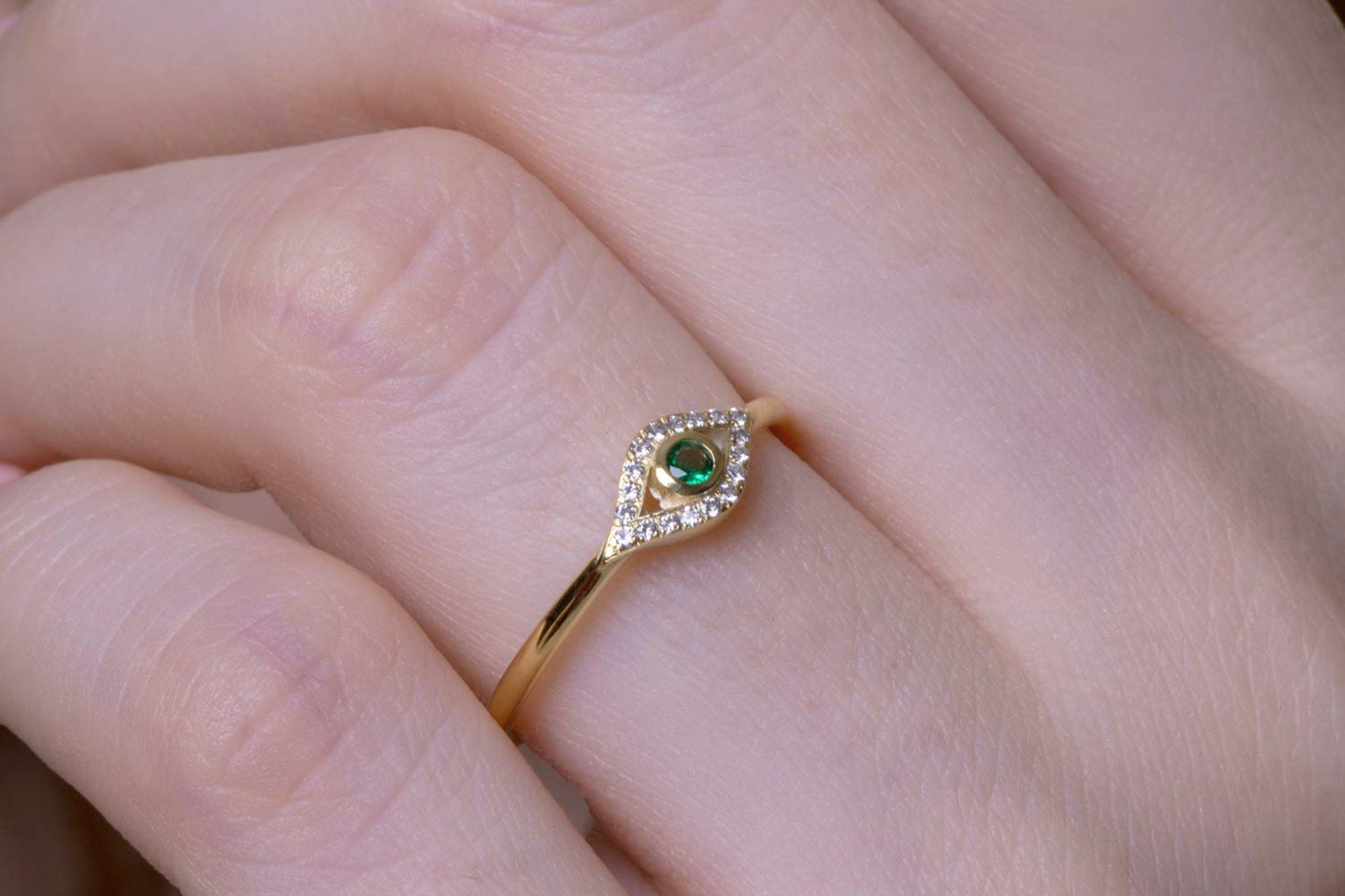 Diamond evil eye ring in solid gold Dainty diamond eye ring | Etsy