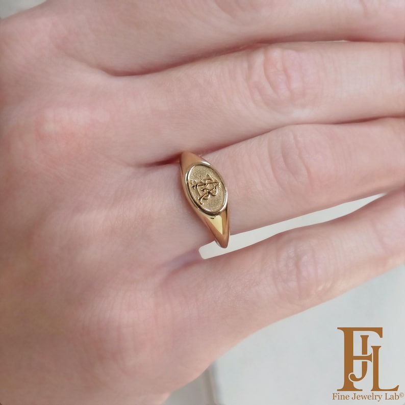 Gold Full Back Two-letters Signet Ring, Custom Monogram Oval Pinky Ring ...