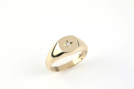 Square compass ring with a diamond Solid gold Diamond | Etsy