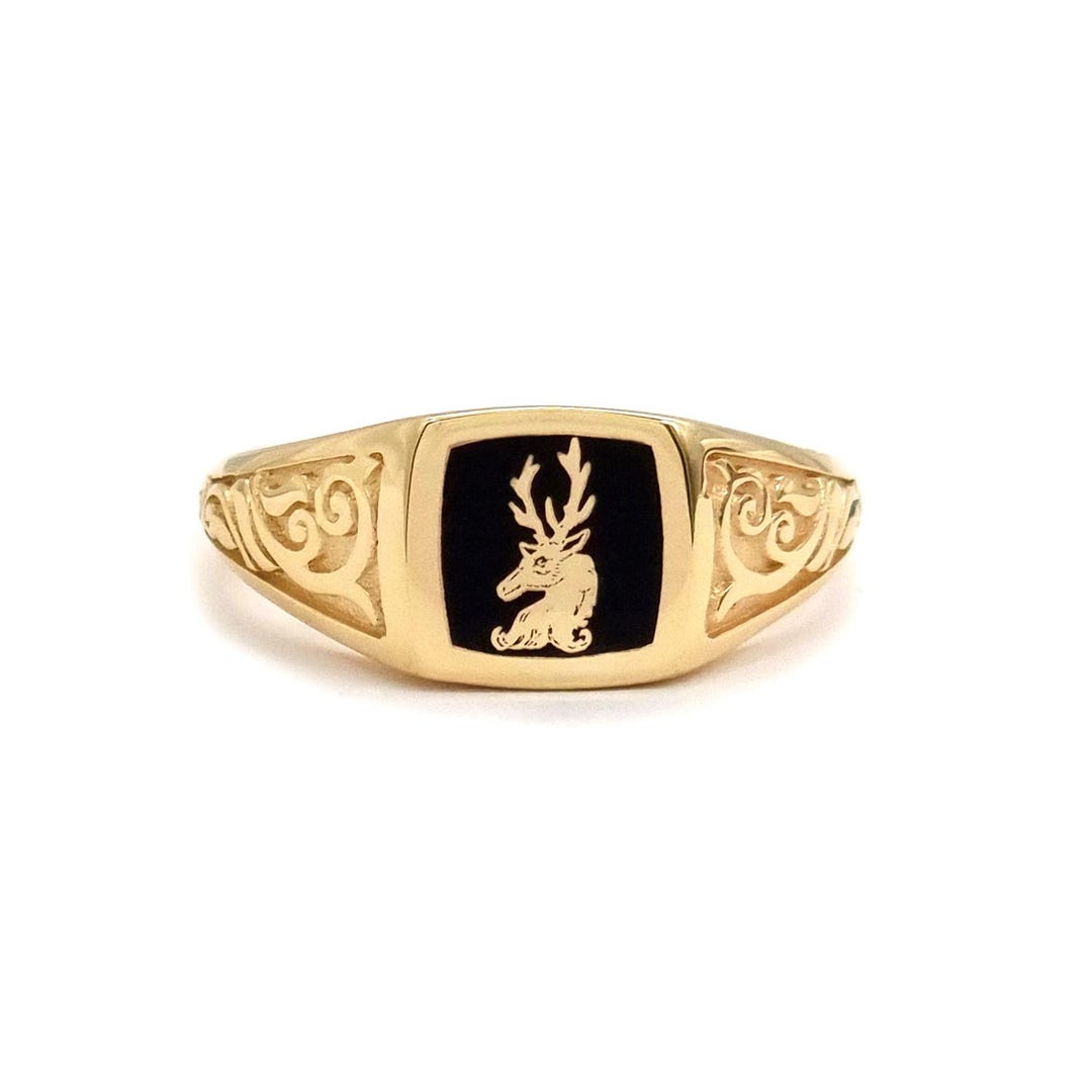 Gold Enamel Signet Ring, Custom Family Crest Pinky Ring, 9k 14k 18k - Etsy