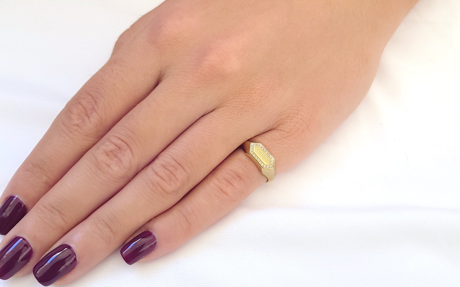 Large Hexagon outline diamond ring Diamond signet ring in | Etsy