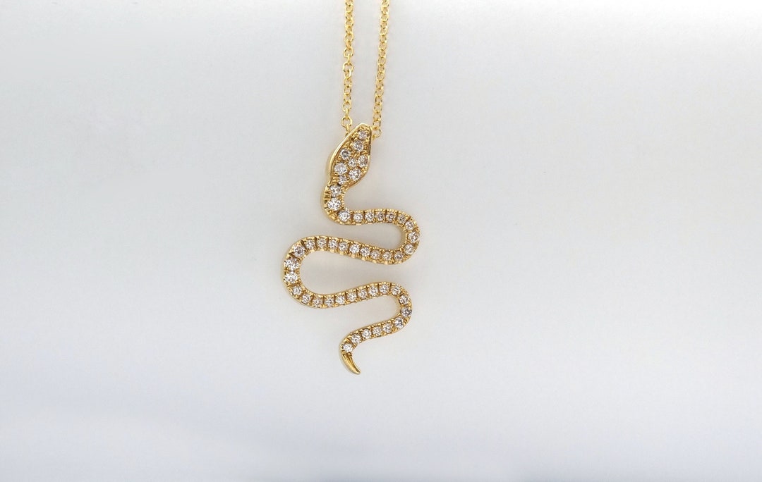 Diamond Snake Necklace in Solid Gold, Handmade Diamond Snake Pendant ...