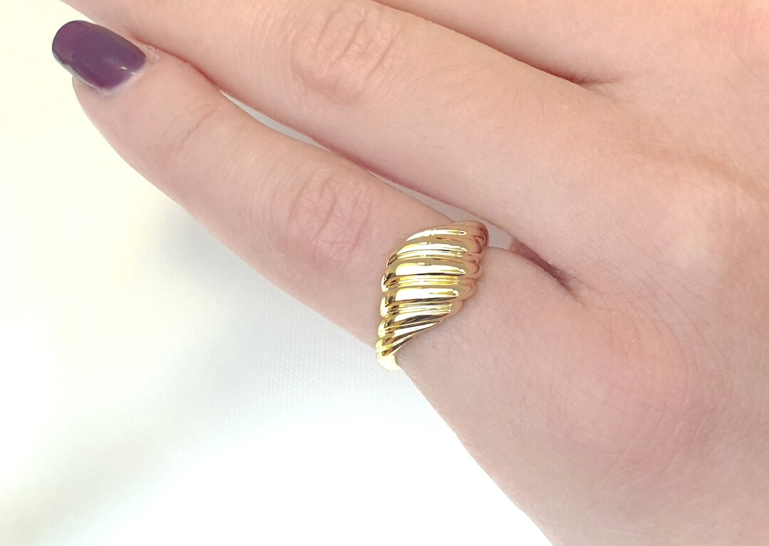 Chunky Croissant Ring in Solid Gold, Solid Gold Twisted Bubble Ring ...