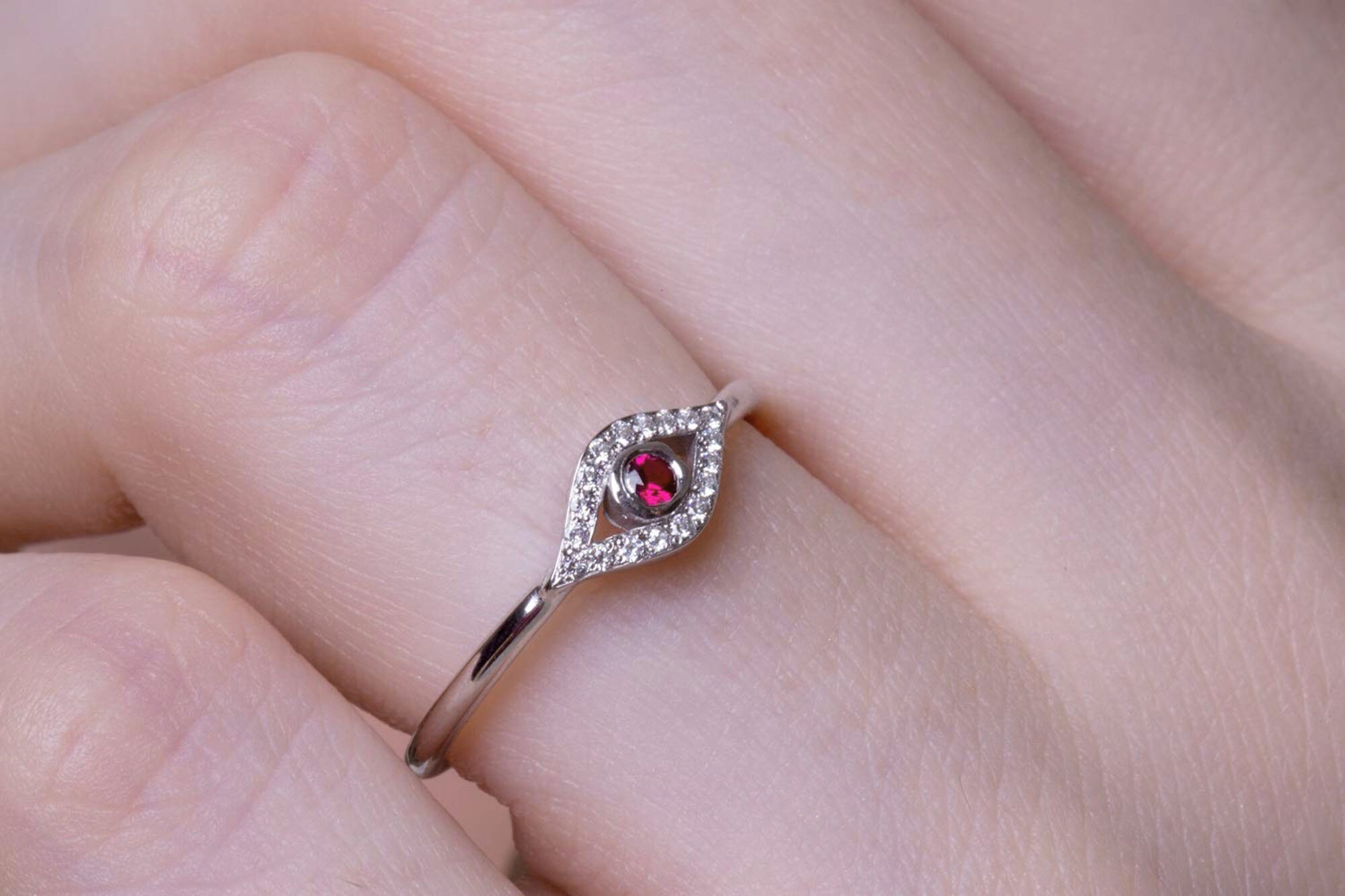 Diamond evil eye ring in solid gold Dainty diamond eye ring | Etsy