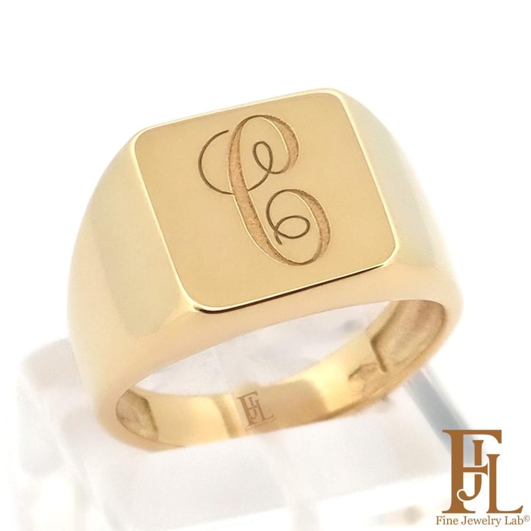 Solid Gold Geometric Signet Ring: Personalized Monogram - Etsy