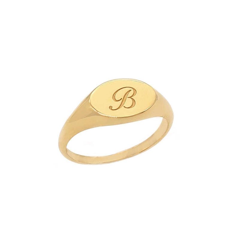 Monogram Signet Ring: 14k Gold Initial Pinky Ring, Custom Engraved - Etsy