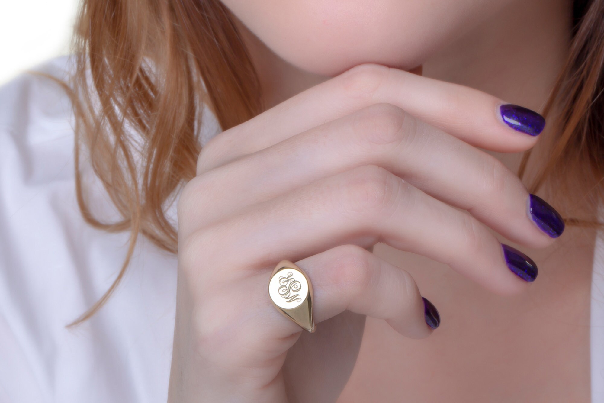 Round Custom Signet Ring in Solid Gold Solid Gold Monogram - Etsy