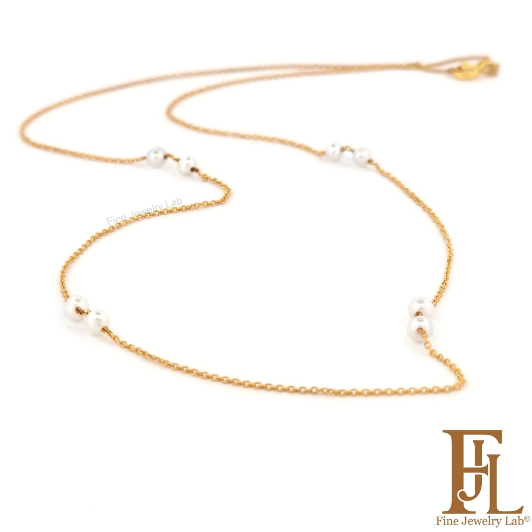 Solid Gold Pearl Station Necklace: Bridal 8 Natural Pearls - Etsy