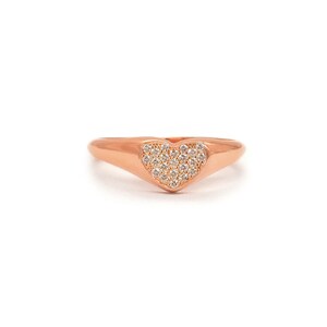 Small Heart Ring in Solid Gold With Natural Diamonds, Signet Ring With ...