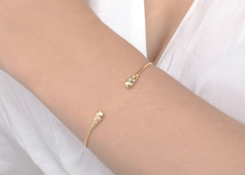 Oval Diamond Bangle Bracelet in Solid Gold Gold Diamond Open - Etsy