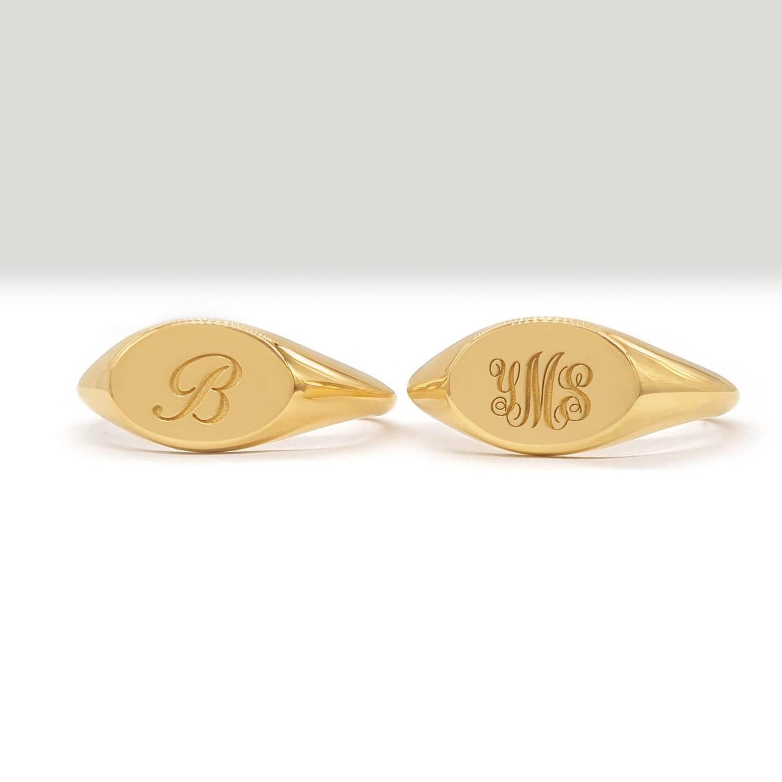 Monogram Signet Ring: 14k Gold Initial Pinky Ring, Custom Engraved - Etsy