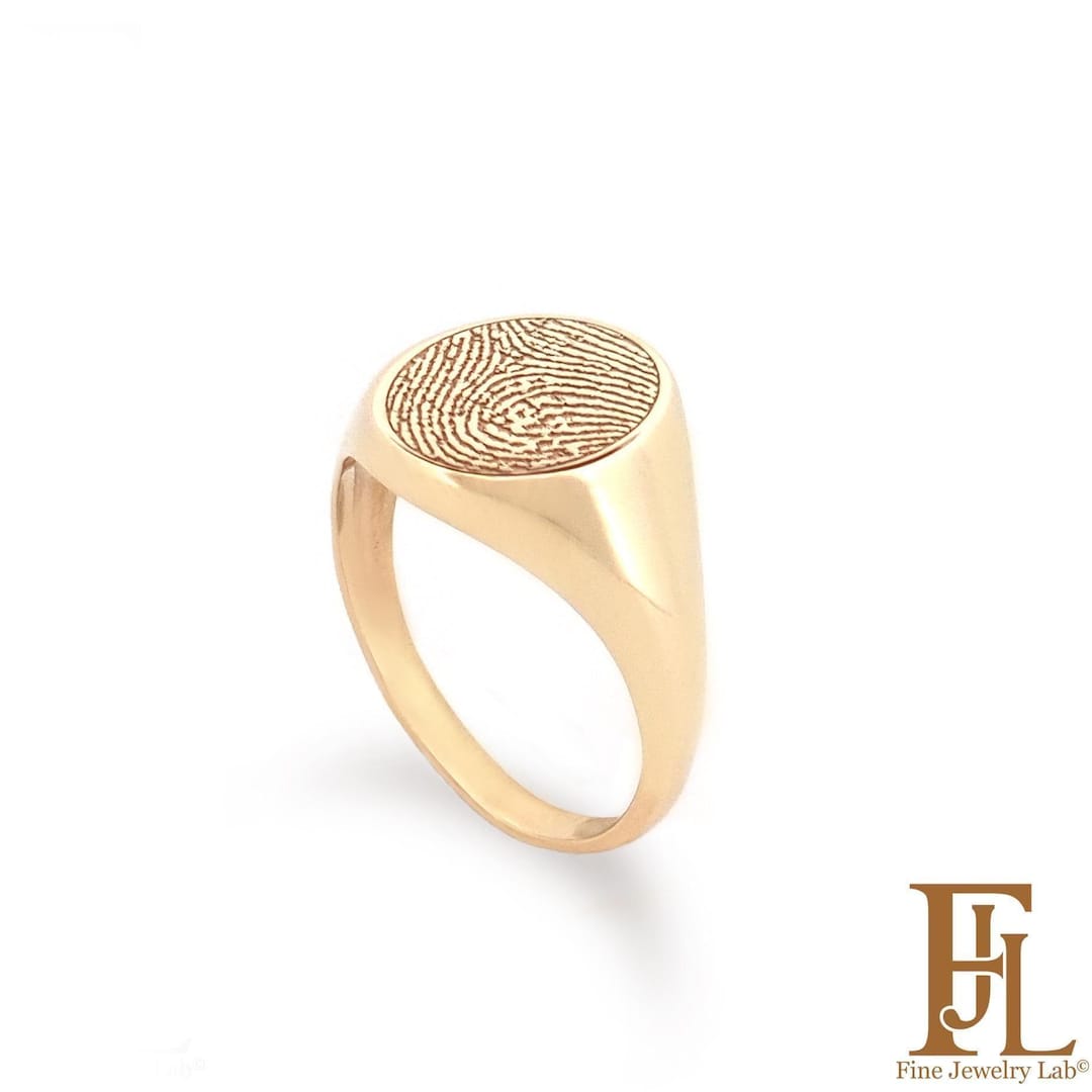 Gold Fingerprint Signet Ring, Custom Memorial Jewelry, Personalized ...