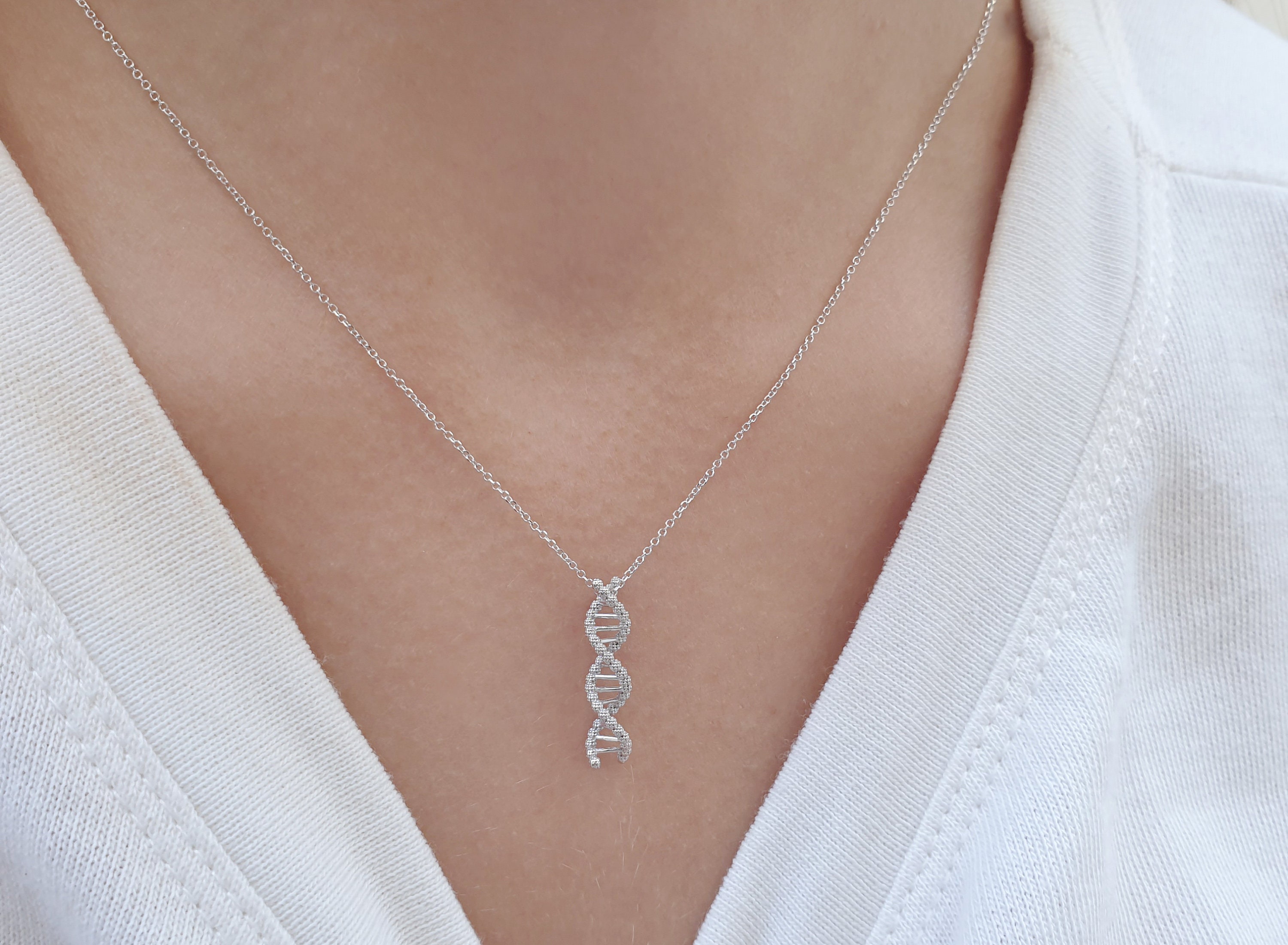 Solid Gold Science Necklace With DNA Molecule Biology - Etsy