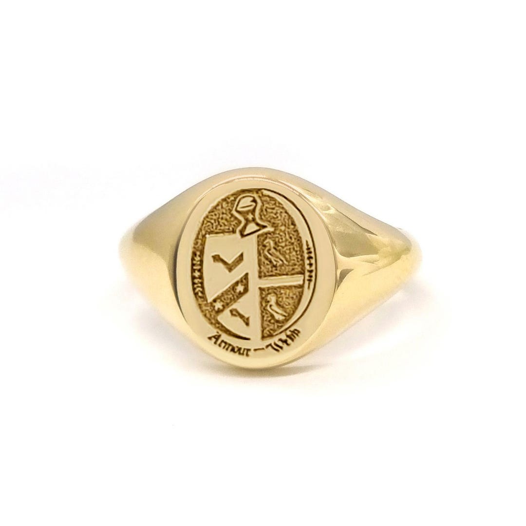 Custom Gold Signet Ring: Family Crest, Initial Engraving, Pinky Ring - Etsy