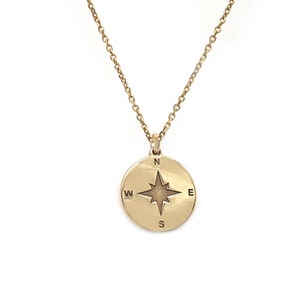 Compass Necklace in Solid Gold, Dainty Compass Disc Necklace for Women ...