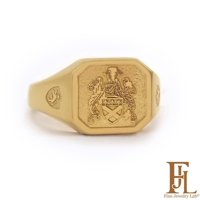 Gold Coat of Arms Signet Ring, Custom Family Crest, Unisex Pinky Ring ...