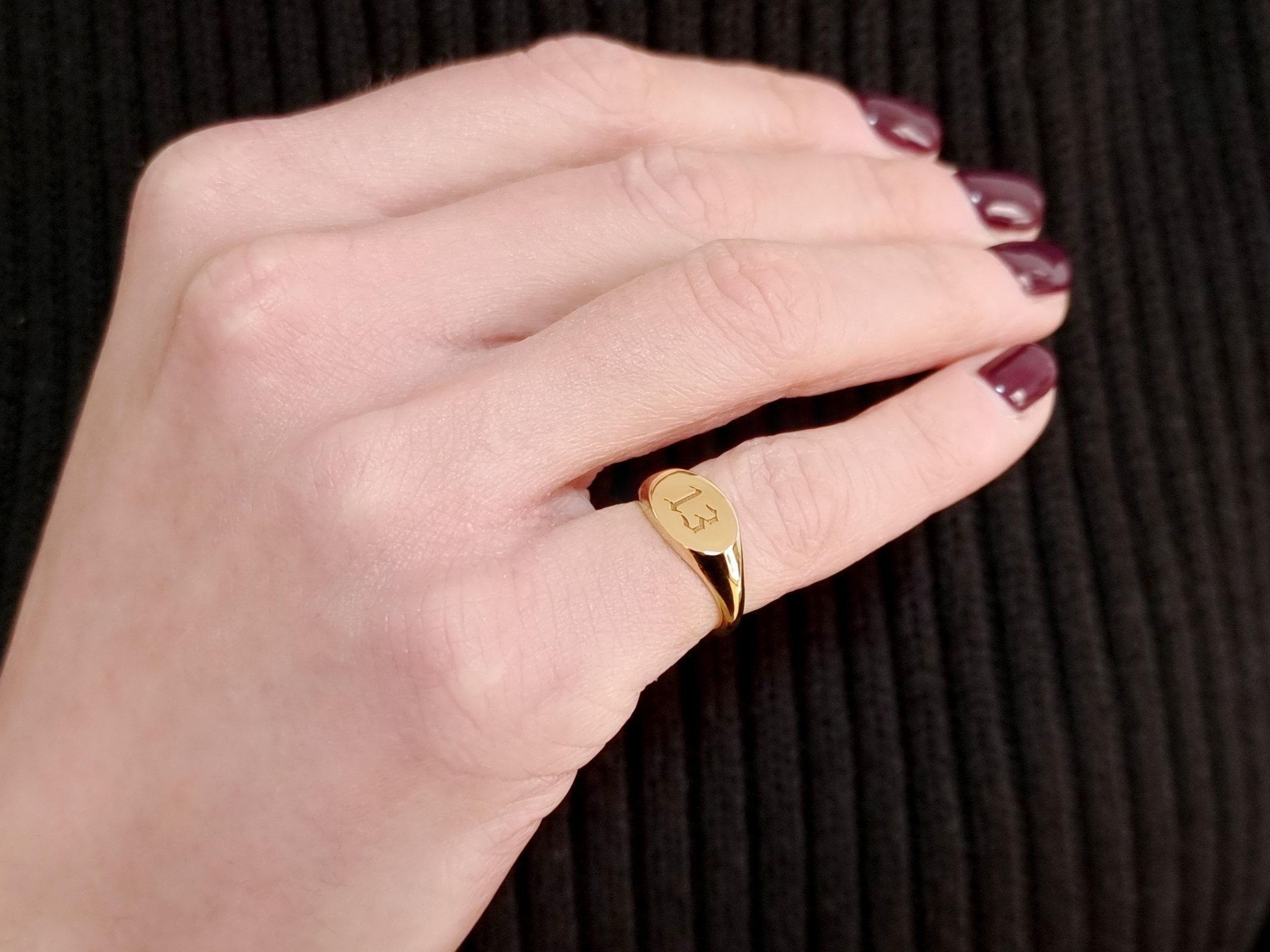 Monogram Signet Ring: 14k Gold Initial Pinky Ring, Custom Engraved - Etsy